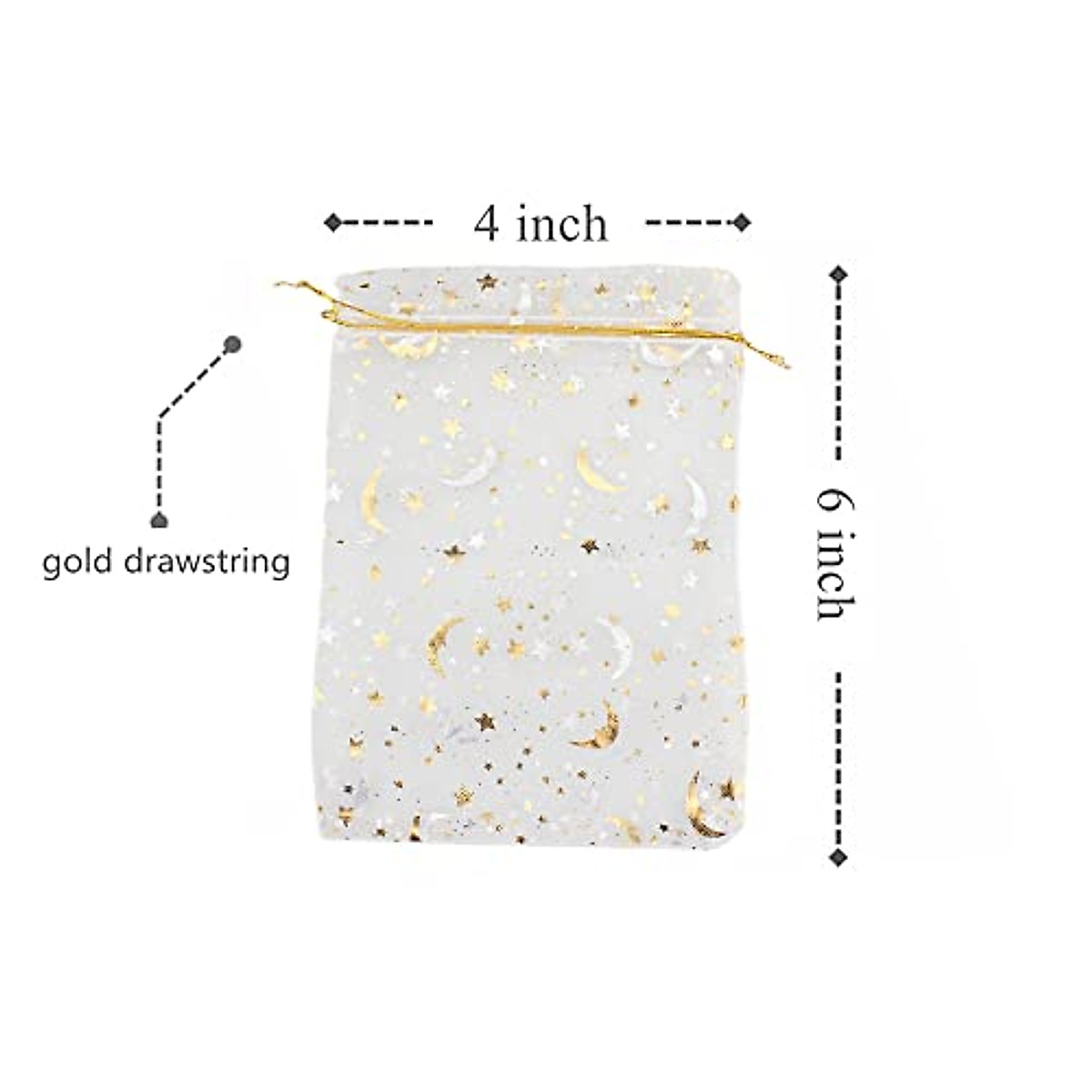100 Moon Star Organza Jewelry Gift Pouch Candy Pouch Moon Drawstring Wedding Favor Bags XYUG (4x6 inch, white)