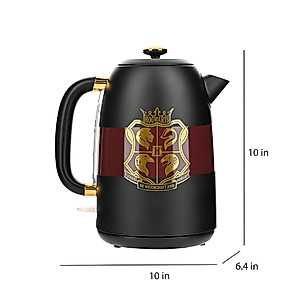 Warner Brothers Harry Potter 1.7L 1500W Electric Kettle by Select Brands - Features Water Window, Auto Shut Off, Boil Dry Protection, 360 Degree Rotating Base, Black and Gold, WBH-677KE