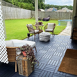 9 Pack Plastic Interlocking Deck Tiles, 12x12 Inch Patio Deck Tiles, Square Composite Decking Tiles, Waterproof Outdoor Plastic Flooring Tile for Balcony Porch Backyard Poolside, All Weather Use