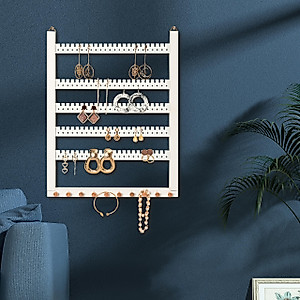 Wall Mounted Earring Organizer, Earring Holder Organizer Wall,Solid Wood Earring Hanging Jewelry Organizer and Storage, Wooden Necklace Holder, Earring Display for Studs, Dangling, Bracelet and Rings