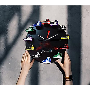 JAMCHE Sports Style Wall Clock with 3D Basketball Shoes, Fashion Sneaker Clock Home Decoration 12 Inch Home Decor Unique Art Handmade Clock for Boys and Girls Who Love Sneaker Style