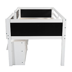 Harper & Bright Designs Kids Low Loft Bed with 2 Movable Storage Shelves, Twin Loft Bed Frame with Chalkboard and Ladder, Multifunctional Loft Bed for Kids Boys&Girls No Box Spring Needed (White)