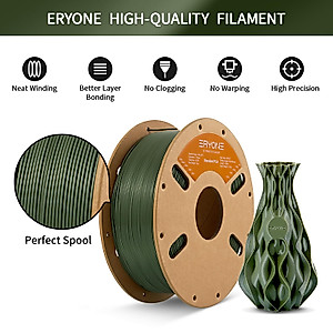 ERYONE PLA Filament 1.75mm, 3D Printer Filament PLA +/- 0.03mm, 1kg(2.2lbs)/Spool, Army Green