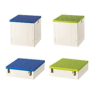 SHIMOYAMA Folding Duplo Storage Box, 2 Pack, 25L Storage Bin with Building Lid, 26 Qt. Collapsible Organizer for Duplo Blocks, Green and Blue