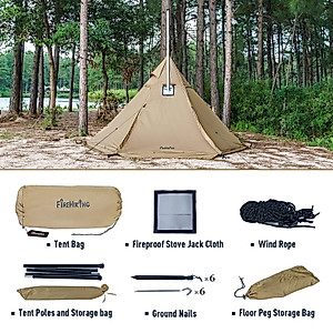 FIREHIKING Camping Hot Tent Teepee Tent with Stove Jack and Half Inner Mesh Tent 2-4 Persons