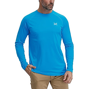 Men's Solid Color Long Sleeve Tee Cooling PerformanceT-Shirt (Blue,M)