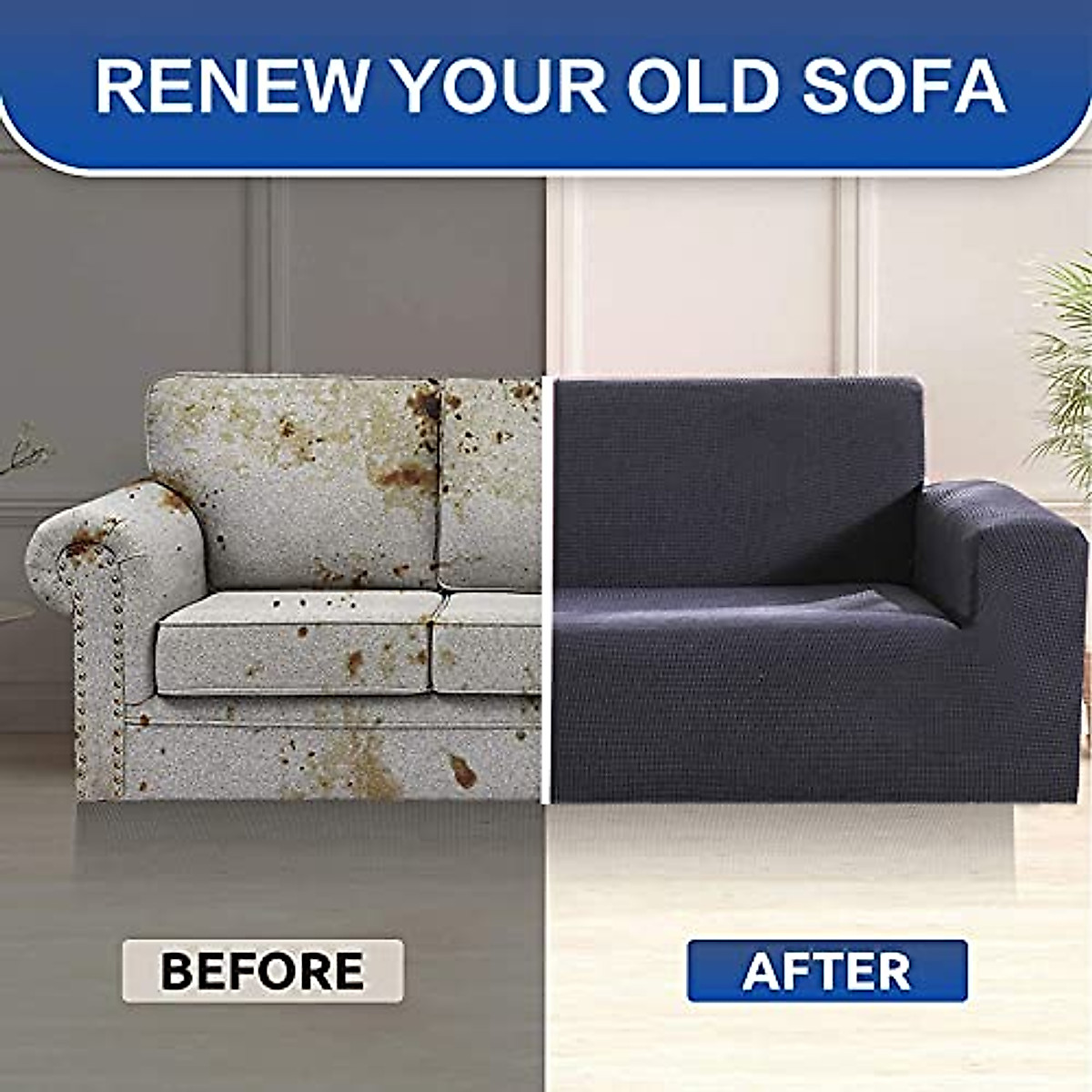 TVPFM Jacquard Furniture Protector, 2 Seater 3 Seater Elastic Bottom Sofa Cover Soft Stretch Sofa Slipcover for Living Room Pets Cat Dog-Blue A-4 Seater