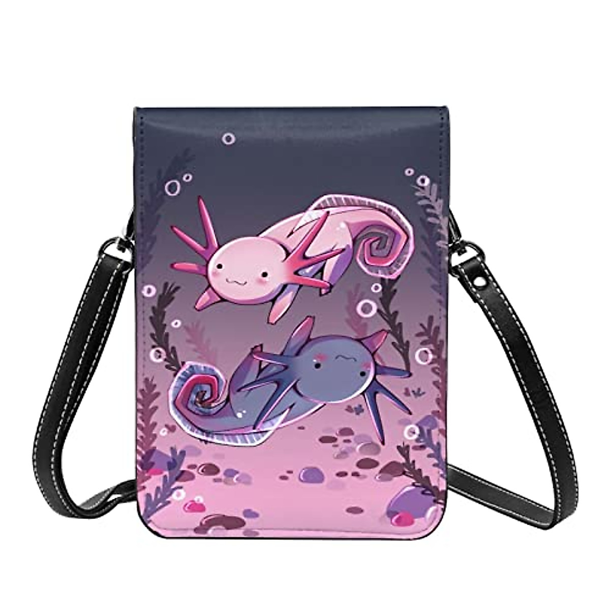 ZXLQ Salamander Axolotl Mini Ladies Cell Phone Purse, Horoscope Leather Handbags, Women girls Wallet Shoulder Totes Bag, White