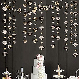 52 Ft Champagne Gold Heart Garland Hanging Paper Diamond Heart Streamer Banner for Engagement Bachelorette Bridal Shower Wedding Anniversary Mothers Day Valentines Day Birthday Hen Party Decorations