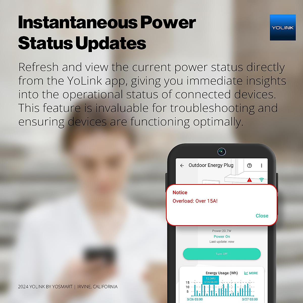 Smart Outdoor Plug YoLink 1/4 Mile World's Longest Range Smart Plug Work w/Alexa Google Assistant IFTTT Individual Control 2 Outlets IP44 Waterproof for Garden Watering Lighting, YoLink Hub Required