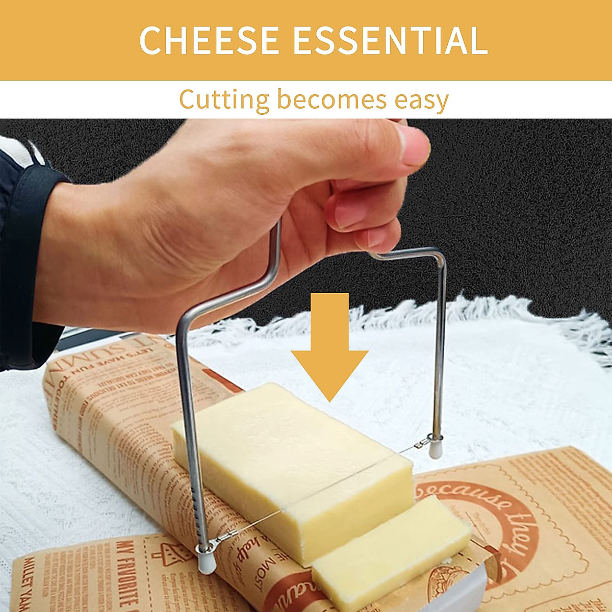 YAFIYGI Cheese Wire Slicer Cutter - Fast Cutting for Hard or Semi-Hard Block Cheeses - Stainless Steel Cheese Slicer with Wire - Handheld Cheese Cutter with Replacement Wire