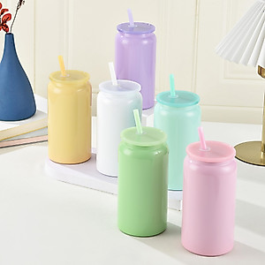 JYLJINGYULI 6 Pack Glass Cups with Lids and Straws, 16oz Stainless Steels Sublimation Tumbler Cups, Beer Cups, Iced Coffee Cups, Smoothie Cup for Whiskey, Soda, Tea, Water cups.