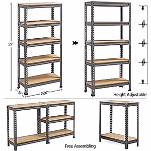 OYTHO 5 Shelf Adjustable Metal Boltless Storage Shelf Unit (Color : Black)