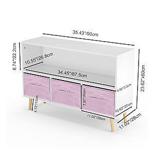 Zacis Kids Bookshelf, Kids Book Rack with Collapsible Fabric Drawers, Toy Storage Organizer Cabinet Bookcase for Kids Room, Nursery, Playroom, Bedroom