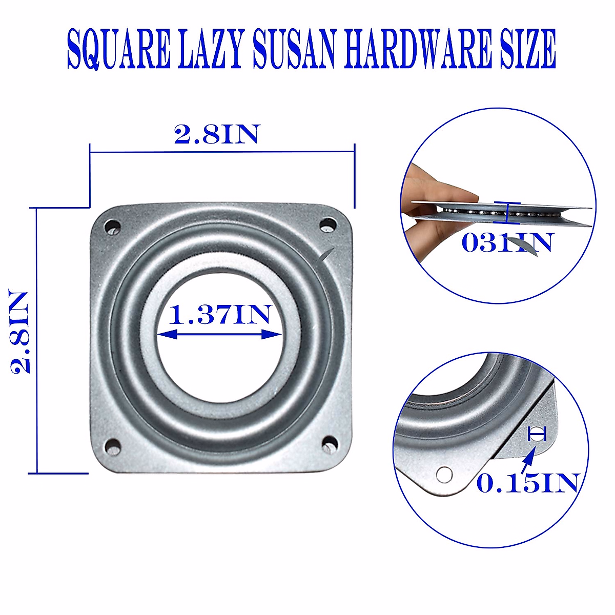 10Pack Lazy Susan Hardware, 3” Square Ball Bearing Swivel Plate, 120lbs Capacity 5/16” Thick Rotating Disc, Lazy Susan Turntable for Serving Trays, Kitchen Cabinet, Craft Project, Makeup Holder