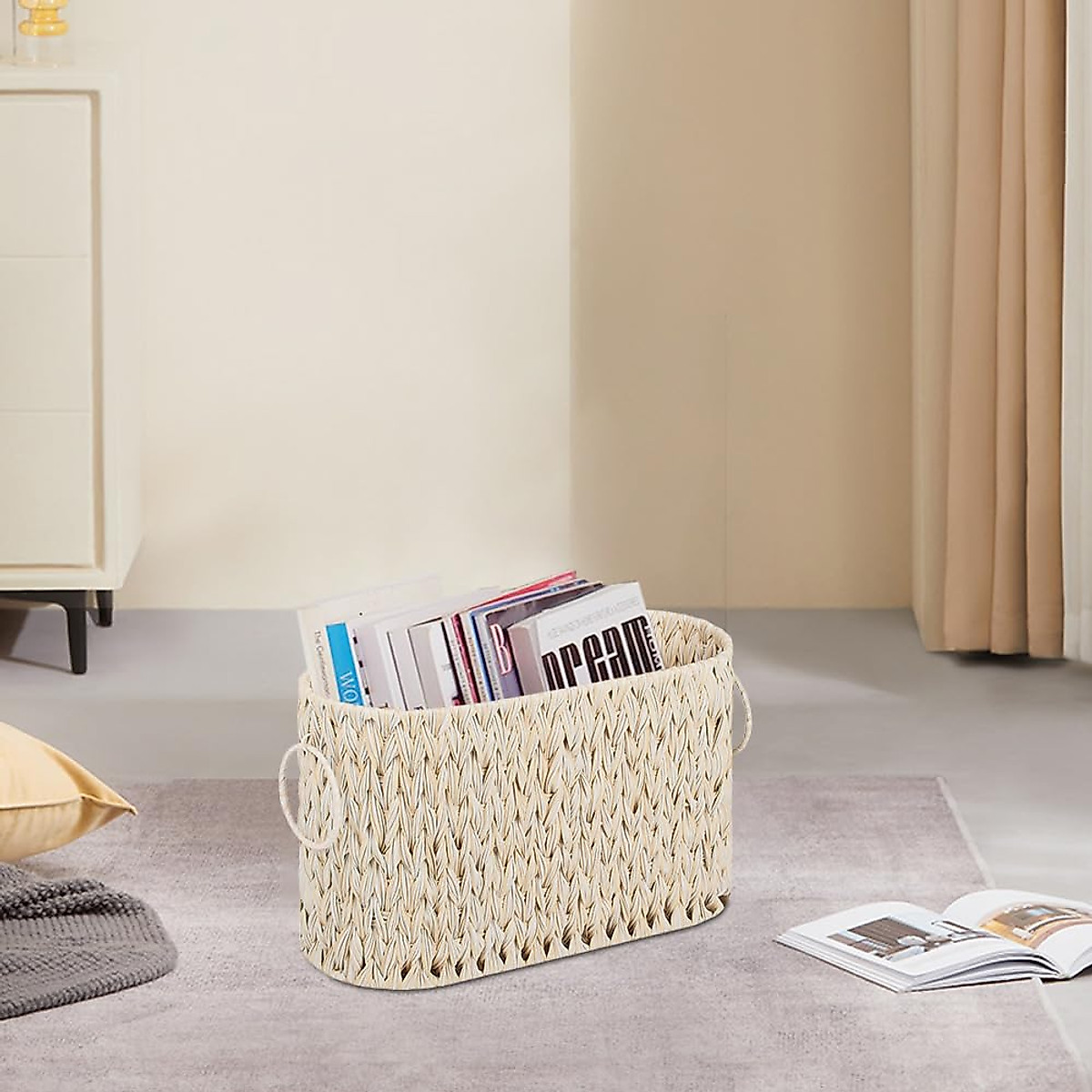 Airsnigi Toilet Paper Storage, 2 Pack Toilet Paper Basket for Bathroom Storage Wicker Toilet Paper Holder for 6 Mega Rolls Waterproof Wicker Bathroom Storage Basket, White