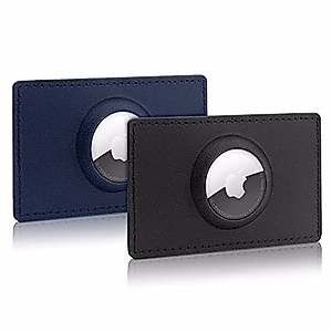 2pcs AirTag Wallet leather Case for Apple AirTags,Credit card-sized wallet card compatible with AirTag,Compatible with men's wallets to prevent loss,Slim Anti-Lost Wallet Card Tracker(Black-Blue)