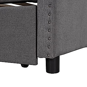 HSBD Full Size Daybed with Trundle, Modern Upholstered Day Bed Linen Fabric Sofa Daybed Frame with A Roll-Out Trundle, No Box Spring Needed, Furniture for Bedroom Living Room Guest Room