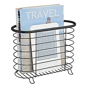mDesign Steel Magazine Holder Storage Organizer Bin - for Bathroom, Living Room, Home Office Organization - Holds Papers, Books, Files, Folders - Omni Collection - Matte Black