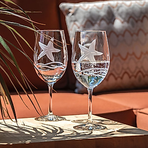 Rolf Glass Starfish All Purpose Wine Glass 18 Ounce | Set of 4 Large Wine Glasses | Lead-Free Glass | Engraved Large Wine Glasses | Made in the USA