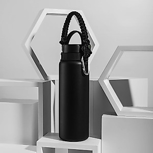 QeeCord Paracord Handle Compatible with Hydro Flask 2.0 Wide Mouth Water Bottle Carrier with New Ring and Carabiner, 12oz, 16oz,18oz, 32oz, 40oz, 64oz