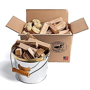 Superior Trading Co. Oak Mini Fire Stick w/Fire Starter Pods for BBQ Grill, Pizza Oven, Wood Stove — USDA Certified Kiln Dried Wood 4-5" Pieces in Galvanized Bucket, BBQ Accessories, 6-7 Lbs