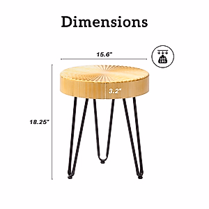 Wood Round Side Table: 15.7" Modern End Table Nightstand with Natural Wood Finish, Metal Frame Legs, Small Bedside Table for Living Room, Bedroom, Farmhouse, Small Spaces (Radial)