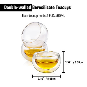 ZHMTang Double-walled Borosilicate Glass Tiny Teacups Each Holds 2 Oz／60ml (10 PCS)