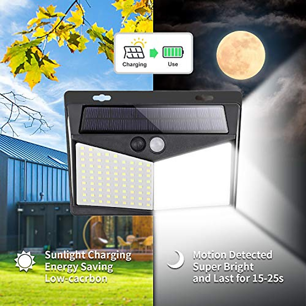 SINNESKY 208 LED Solar Lights Outdoor, 3 Working Mode Wireless Motion Sensor Lights with 270°Wide Angle IP65 Waterproof for Patio,Yard, Deck Fence Post Door Wall,Garage, Garden Walkway(2Pack)