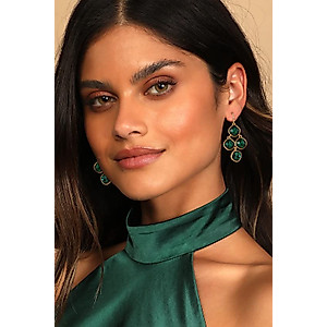 CLASSYZINT Emerald Green Cyrstals Dangle Earrings For Women Shiny Gold Plated Square Alloy Parts Statement Earrings Diamond Chandelier Earrings Women