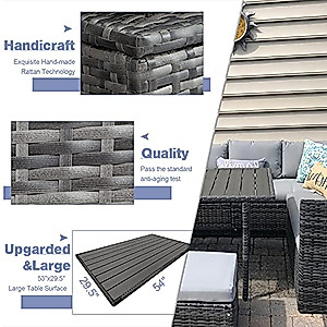 U-MAX 7 Pieces Outdoor Patio Furniture Set,Wicker Patio Furniture Set with Table and Chair, Outdoor Furniture Sets Clearance,Grey Rattan Outdoor Sectional with Grey Cushion