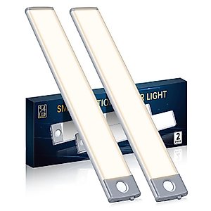 Motion Sensor Cabinet Light 2500mAh 2 Packs Rechargeable 54LED Under Counter Closet Lighting, Wireless Night Light for Cabinet, Drawer, Wardrobe, Kitchen, Hallway