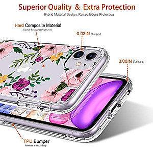 GiiKa iPhone 11 Case with Screen Protector, Clear Heavy Duty Protective Case Floral Girls Women Shockproof Hard PC Back Case with Slim TPU Bumper Cover Phone Case for iPhone 11, Small Flowers