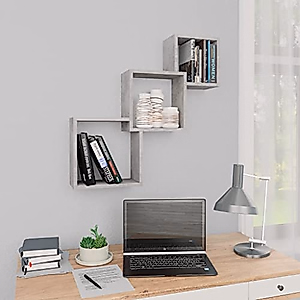 Floating Shelves, Wall Mounted 3 Cube Intersecting Storage Shelves Set, Easy-Install Display Rack for Living Room, Bedroom, Home Decor Furniture, Concrete Gray