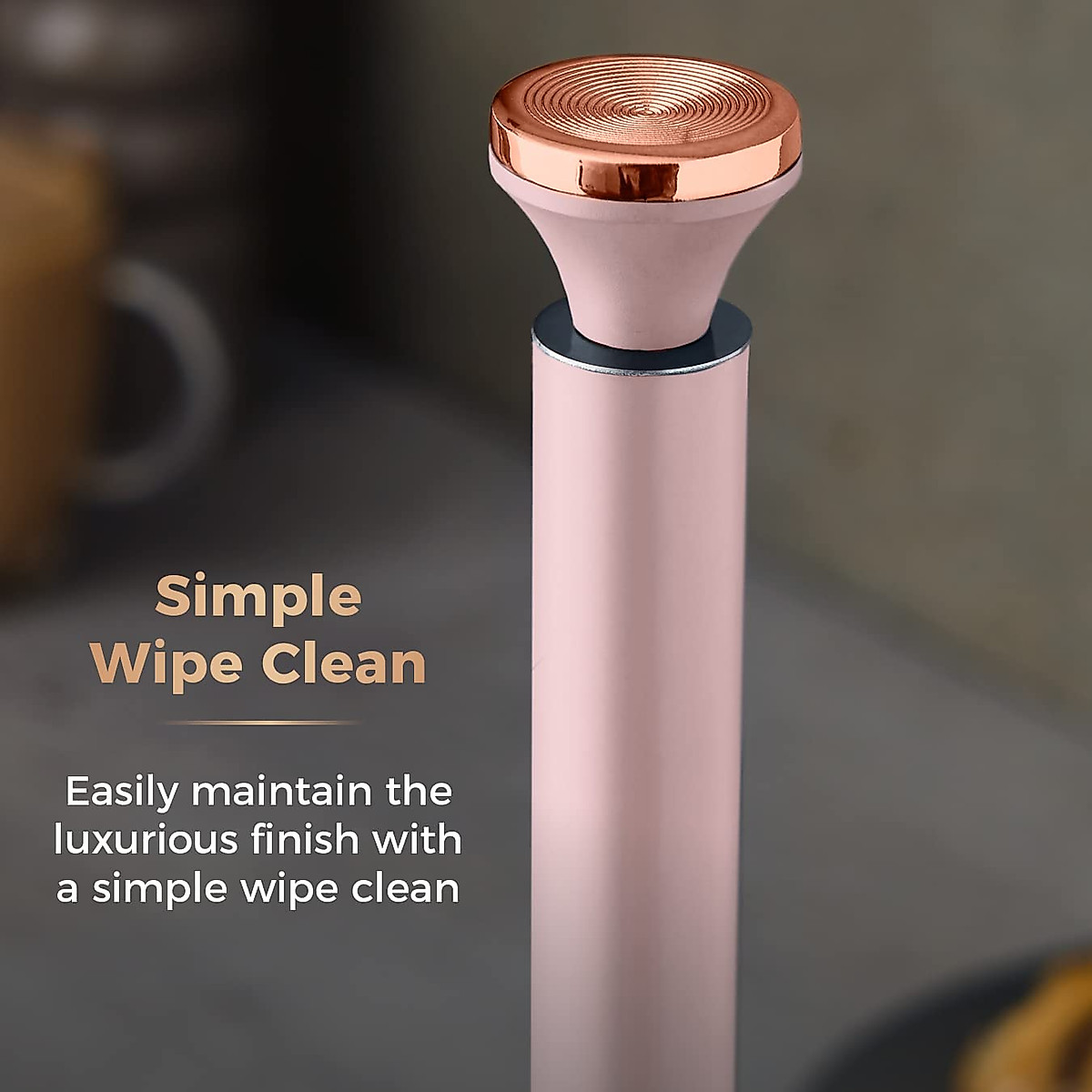 Tower T826133PNK Cavaletto Towel Pole Kitchen Roll Holder with Soft Underliner, Marshmallow Pink and Rose Gold