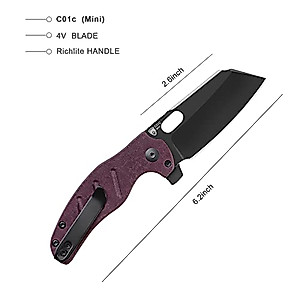 Kizer C01c(Mini) EDC Knife Sheepdog Red Richlite Handle, 4V Pocket Folding Knife, Removable Flipper Tab V3488A5