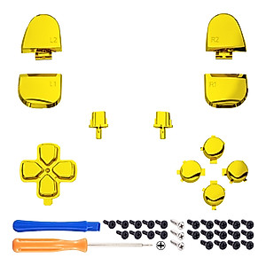 eXtremeRate Replacement D-pad R1 L1 R2 L2 Triggers Share Options Face Buttons, Chrome Gold Full Set Buttons Compatible with ps5 Controller BDM-030 BDM-040 BDM-050 - Controller NOT Included