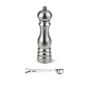 Peugeot Paris Chef u'Select Stainless Steel Pepper Mill - With Stainless Steel Spice Scoop/Bag Clip (9 -Inch, Pepper Mill)