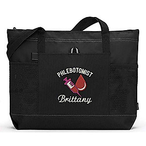 Phlebotomist Personalized Tote Bag with Mesh Pockets, Front Pocket, Zippered Closure