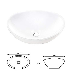 VOKIM Oval White Ceramic Vessel Sink and Faucet Combo -16" x 13" Modern Egg Shape Above Counter Bathroom Vanity Bowl,Brushed Nickel Faucet Matching Pop Up Drain Combo