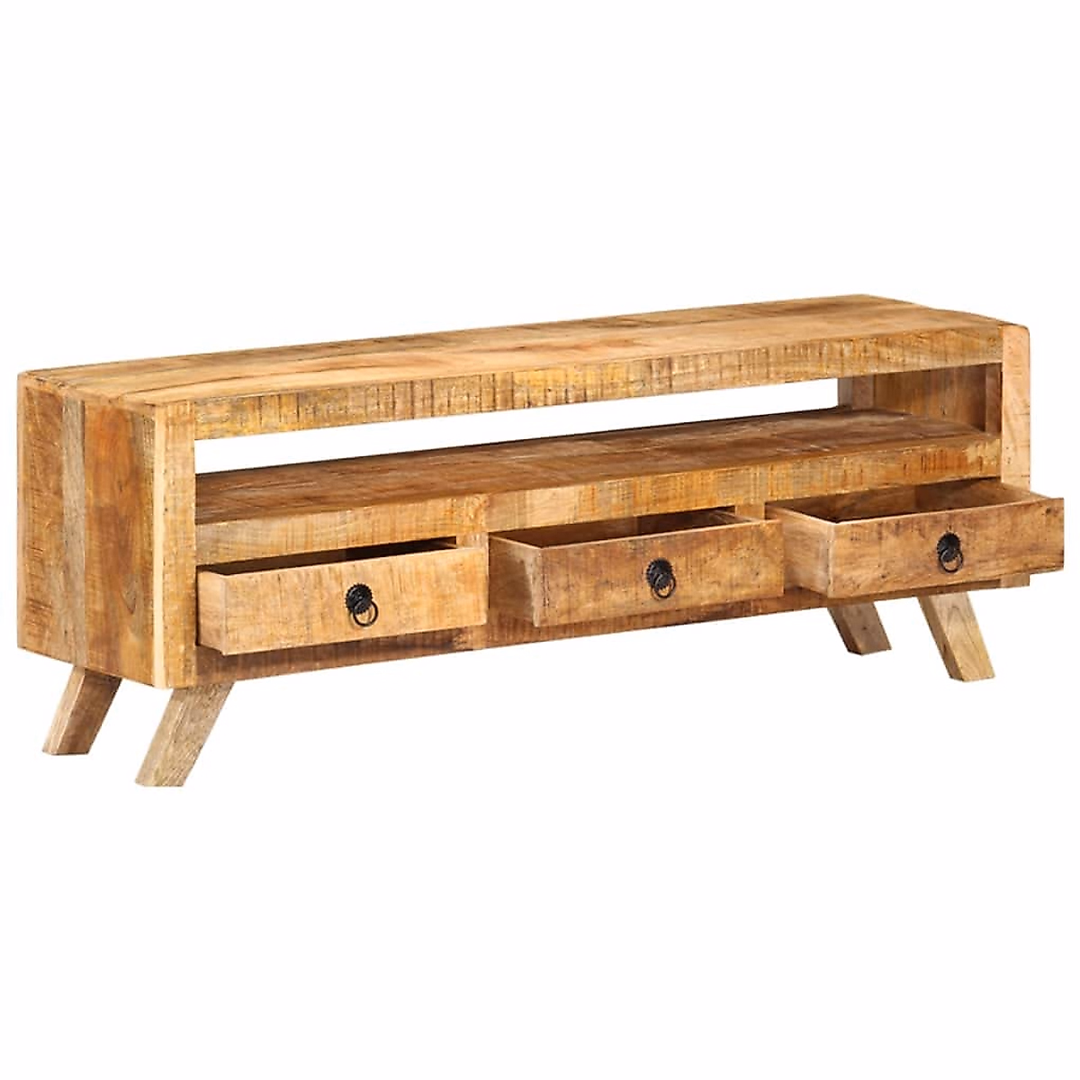vidaXL Solid Mango Wood TV Unit - Versatile and Stylish Wooden TV Stand with Spacious Drawers and Shelf - Durable, Polished, and Painted - 43.3"x11.8"x15.7" Dimensions