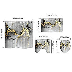 elepdfcd Shower Curtain Set, Marble Bathroom Sets, 4 Piece Glod Bathroom Sets with Rugs and Accessories Waterproof Shower Curtains, 12 Hooks, Abstract Black White