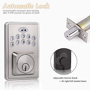 Probrico Keypad Lock, Electronic Deadbolt, Keyless Entry Door Lock with 100 Codes, Single Cylinder Smart Deadbolt Lock with Auto-Lock and Back-Lit, Easy to Install, Satin Nickel