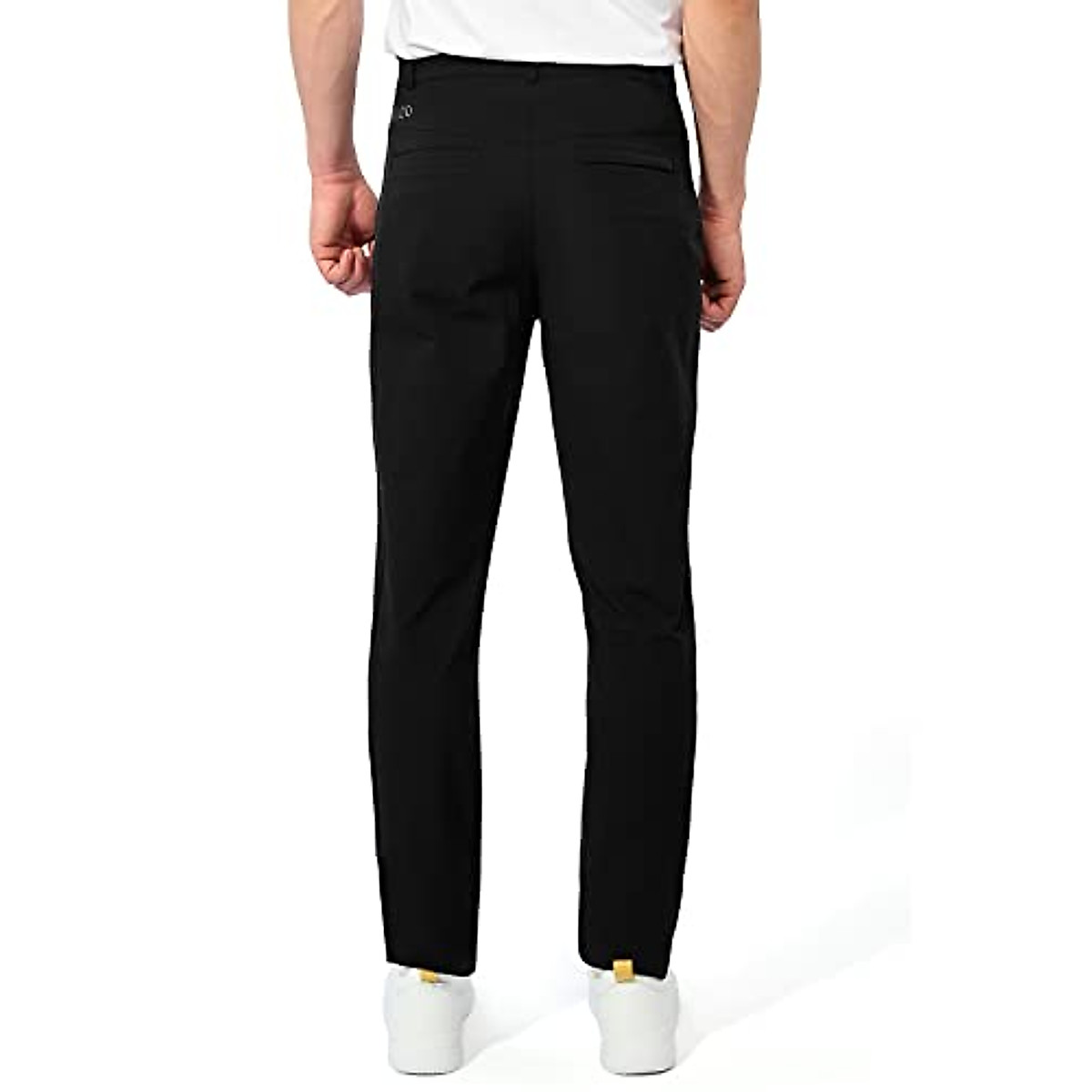 MELOO Men's Golf Dress Pants - Stretch Slim Fit Slacks Water Resistant Work Casual Trousers Pockets Black Size M