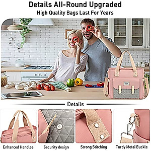 Lunch Bag Women, Insulated Leakproof Cooler Adult Lunch Box, Large Lunch Tote for Work with Adjustable Shoulder Straps & Side Pockets Cute Lunch Bag for Picnic, college, Hiking, Beach Lunch Bag (Pink)