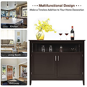 Costzon Buffet Cabinet with Storage, 45"L x 20"D x 36"H Large Wooden Kitchen Sideboard with 2-Level Shelf, Open Doors, Coffee Station Side Boards for Living Room, Home Coffee Bar, Bathroom (Espresso)