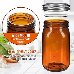 TOEKSIX Amber Glass Mason Jars Wide Mouth 32 oz/Quart with Airtight Lids and Bands 6 Pack, Amber Glass Jars for Canning, Preserving, Jam, Sauces,Pickle Fermenting, Beverages, DIY Projects
