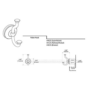 Gatco 4125 Tavern Twin Robe Hook, Polished Nickel