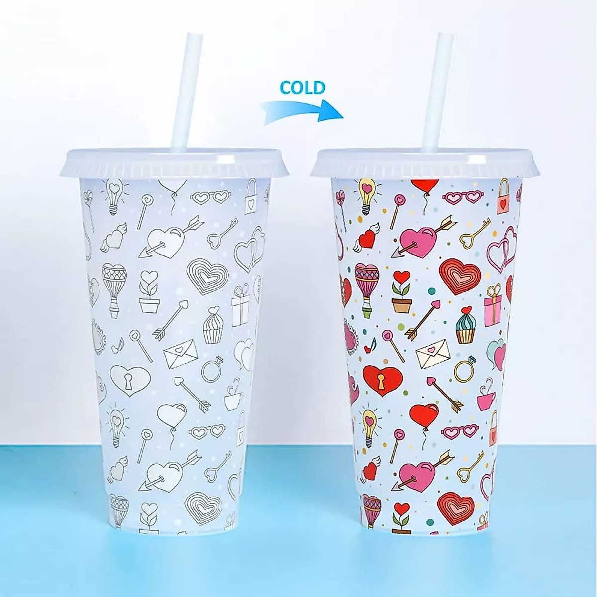 24oz Color-Changing Tumbler (2 pack) love design edition, reusable echo friendly.