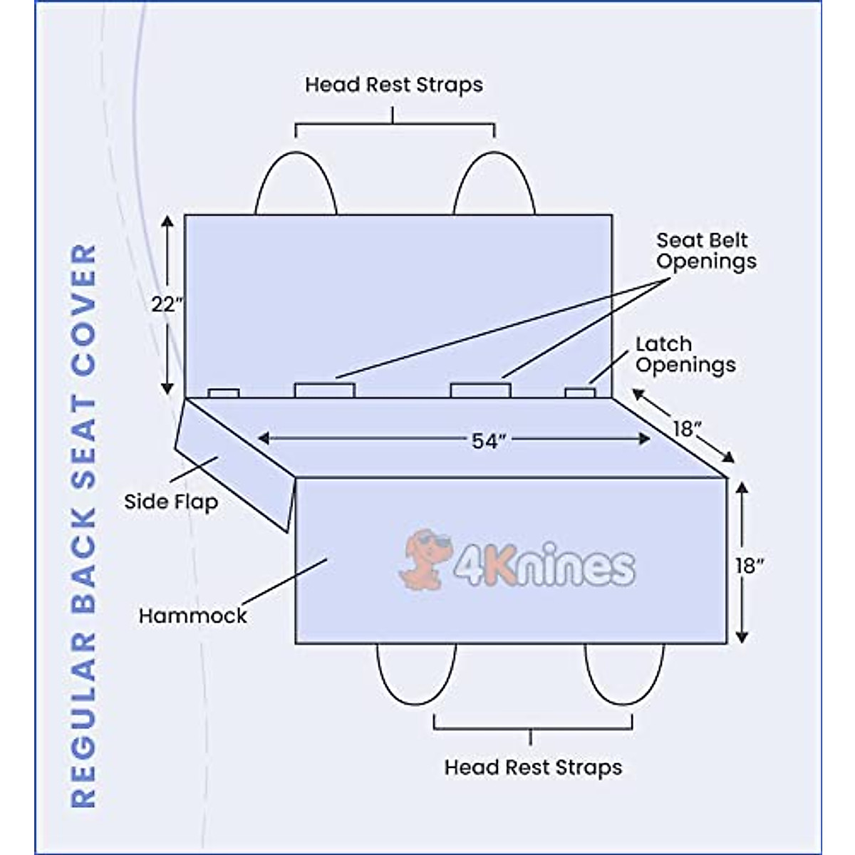 4Knines Dog Seat Cover with Hammock for Cars and SUVs - Heavy Duty, Non Slip, Waterproof (Regular, Black)